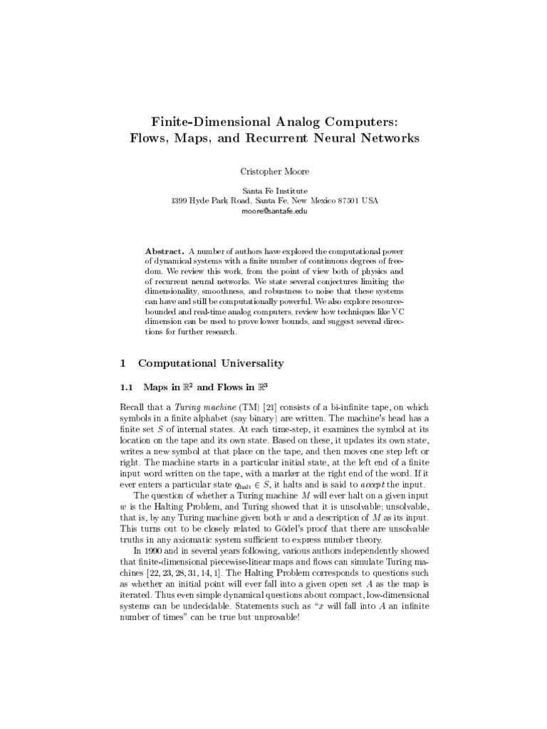 Finite Dimensional Analog Computers Flows Maps And Recurrent Neural Networks Pdf