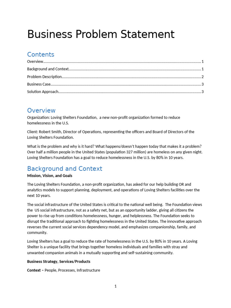 Business Problem Statement v2 | PDF | Homelessness | Analytics