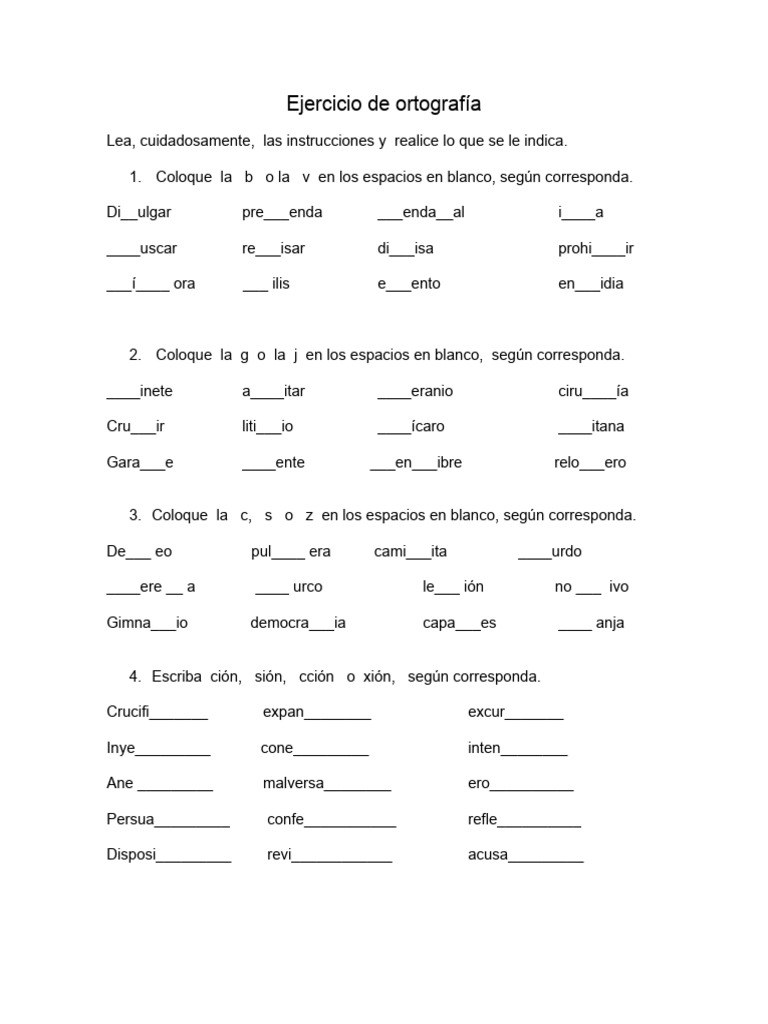 Ejercicio de Ortografía | PDF
