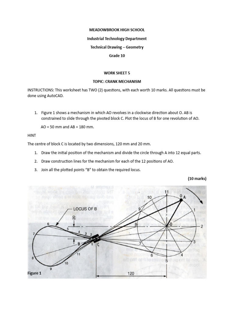 Grade 10 Worksheet 5 - Crank Mechanisms (1) 2 | PDF