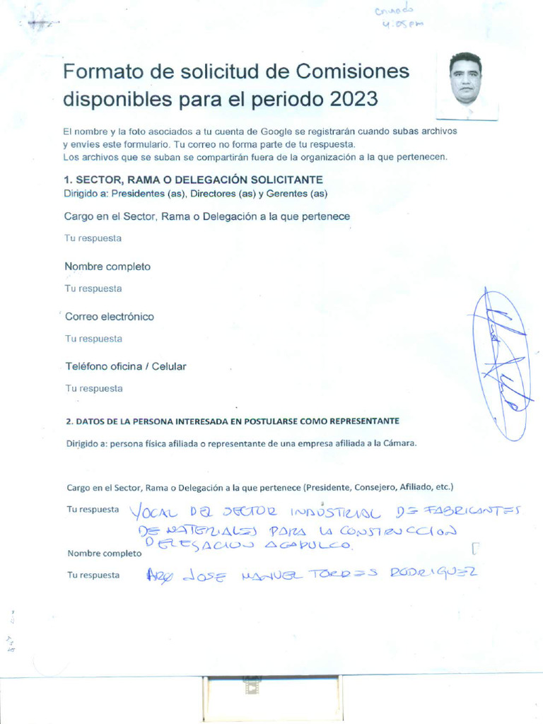 Formato de Solicitud de Comisiones Disponibles Periodo 2023 - Jose Manuel Torres Rodriguez ...