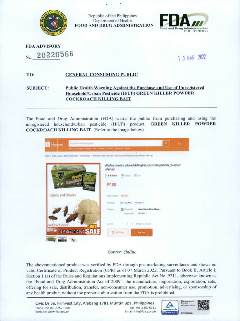 FDA Advisory No.2022 0566 | PDF