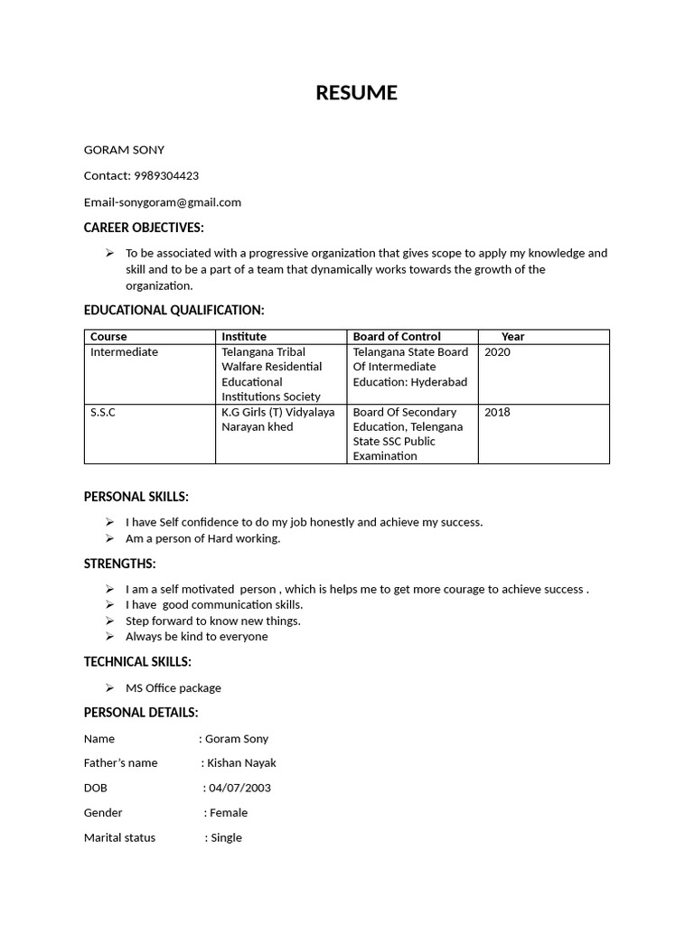 Sony Resume | PDF