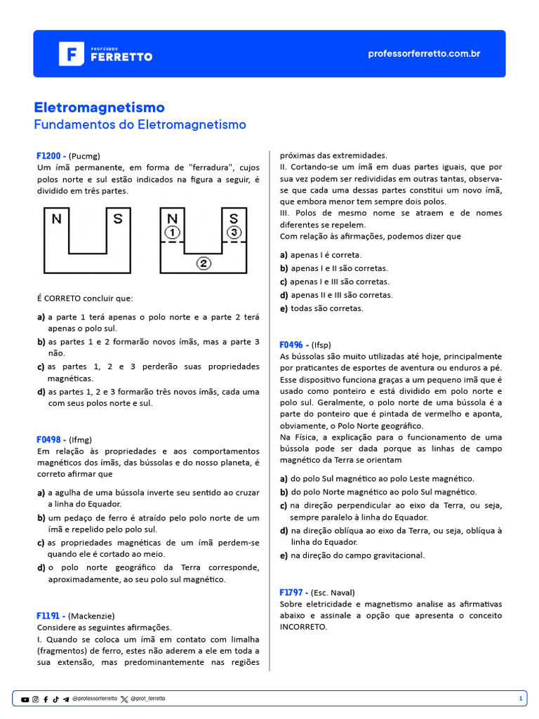 Questions Fisica Eletromagnetismo Fundamentos-Do-Eletromagnetismo | PDF | Magnetismo | Ímã