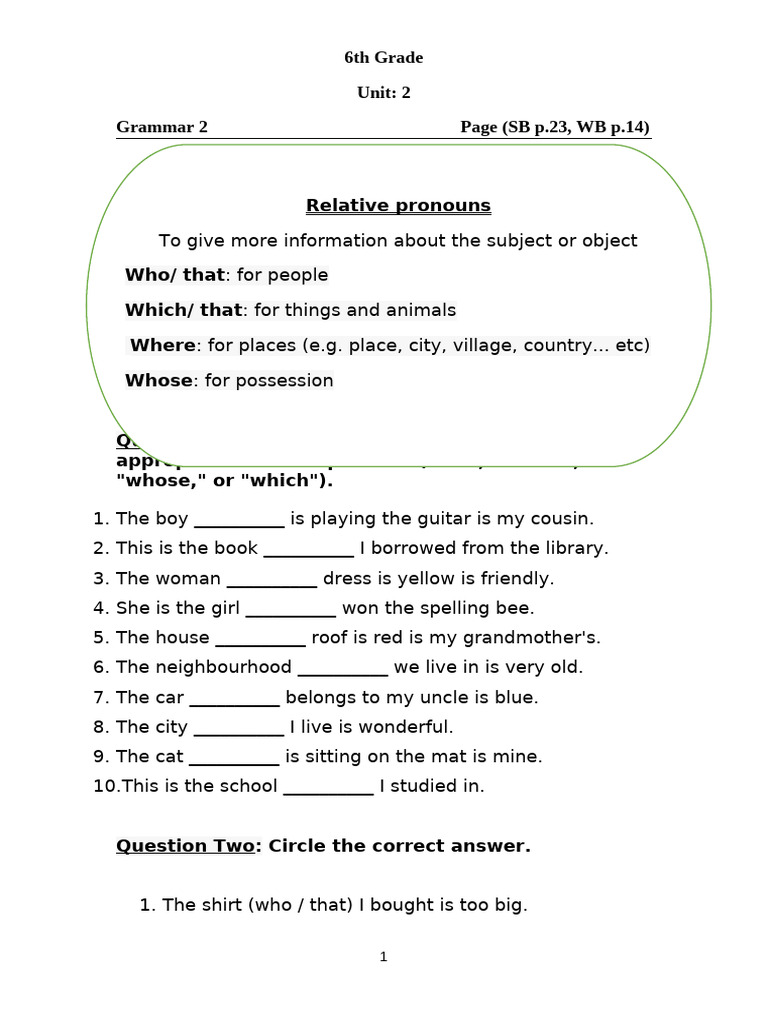 Grammar 2 - Relative Pronouns | PDF