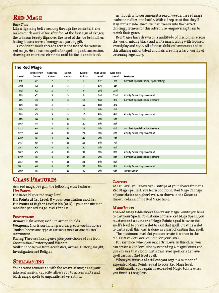Red Mage, Base Class | PDF | Dungeons & Dragons | Gary Gygax Games