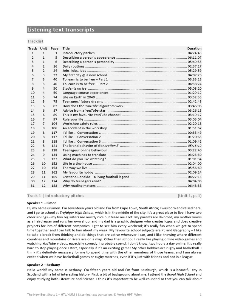 The New Best Shots - 1 - Listening Text Transcripts | PDF | Arctic ...