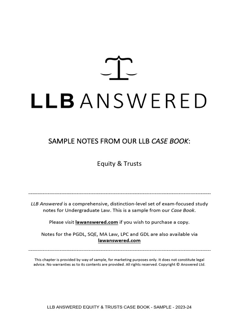 LLB Answered Case Book Equity Trusts Sample 2023-24 | PDF | English ...