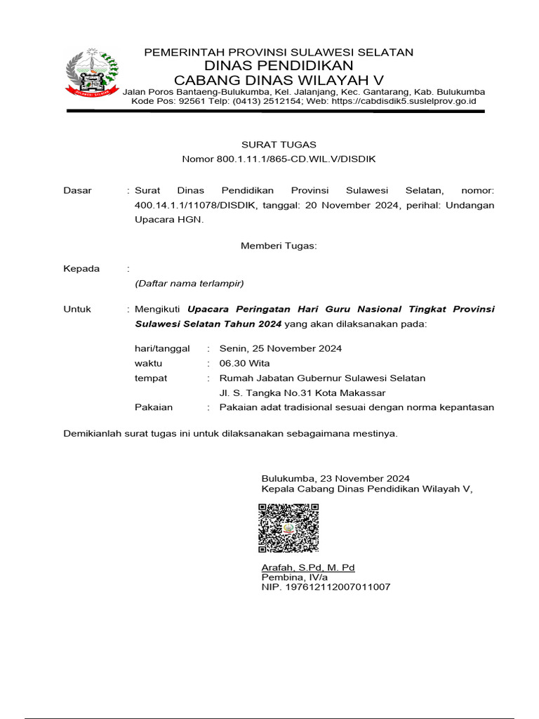 Surat Tugas Upacara HGN 2024 | PDF