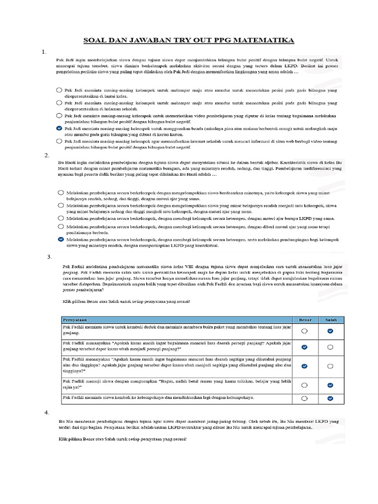 Soal Dan Jawaban Try Out PPG Matematika | PDF