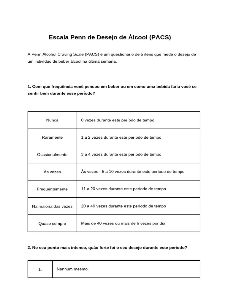 Escala Penn de Desejo de Álcool (PACS) | PDF | Bebidas alcoólicas