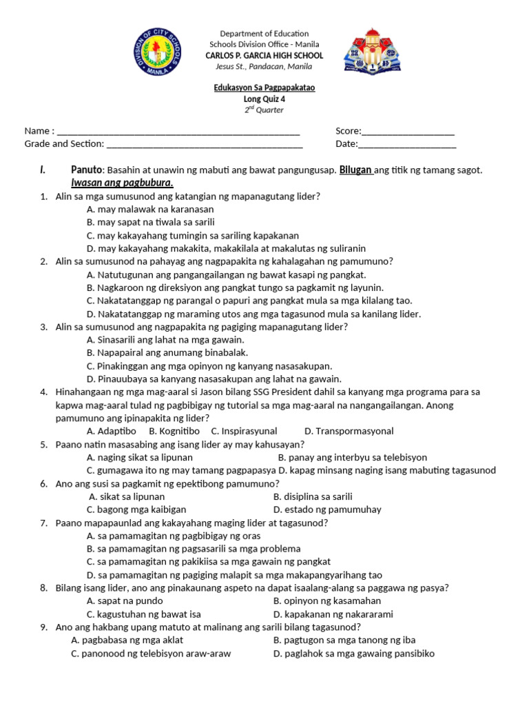 Long Quiz 4 | PDF