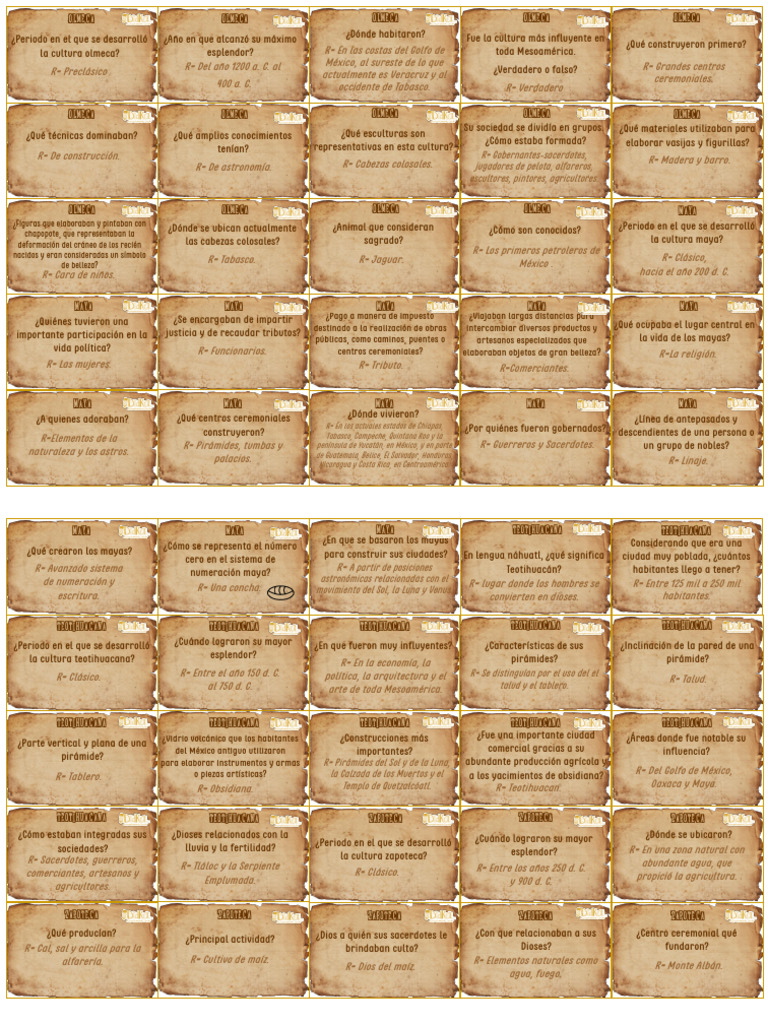 Tarjetas Culturas Mesoamericanas Tabloide | PDF | Civilización maya ...