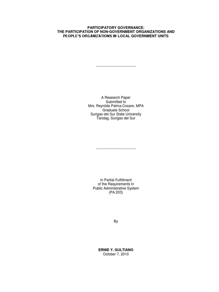 NGOs and POs Participation in Local Governance | PDF | Non Governmental ...