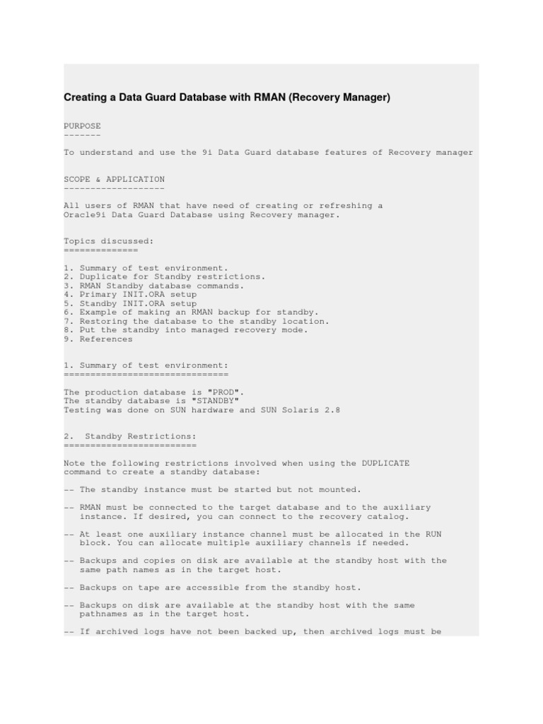 Creating A Data Guard Pdf Oracle Database Backup