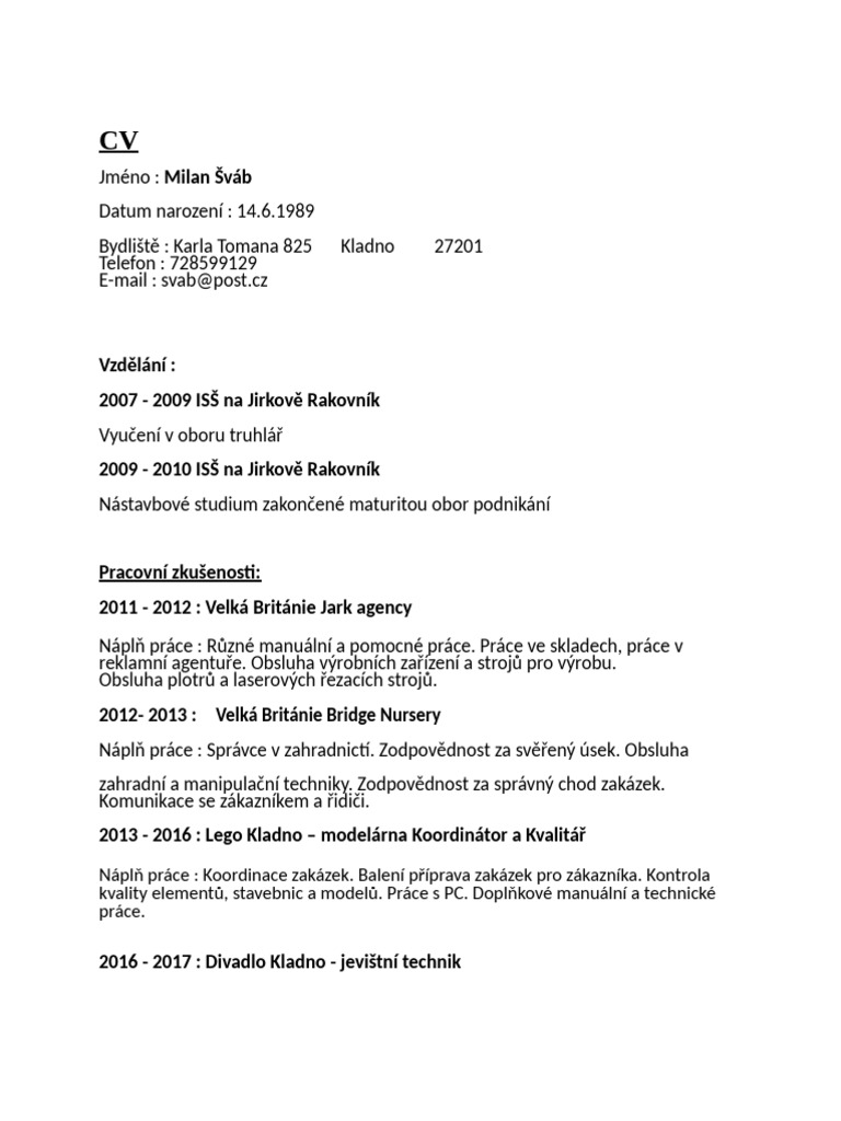 CV Milan Šváb 1 | PDF