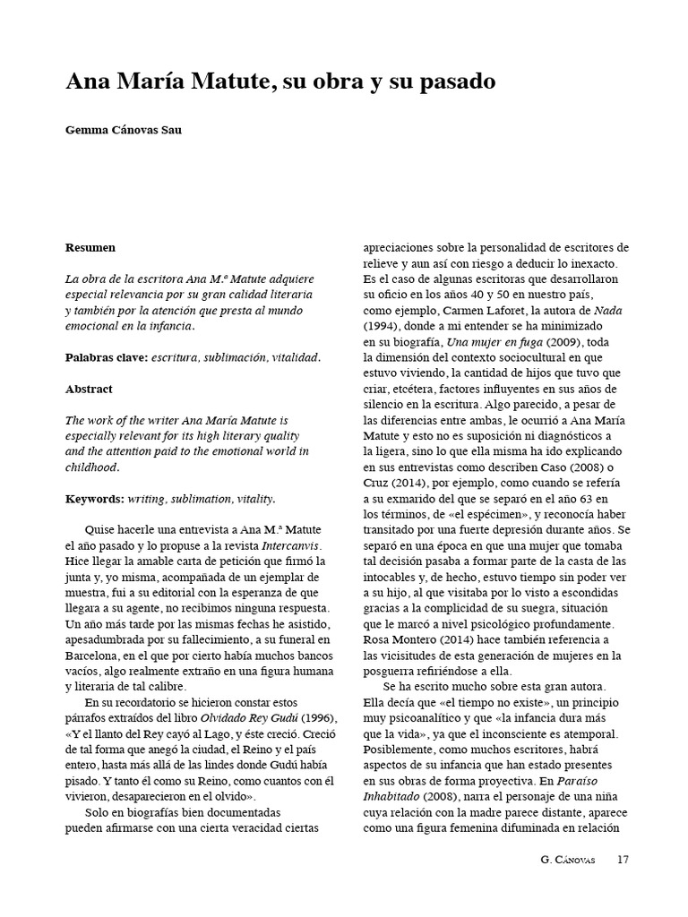 Ana María Matute, Su Obra y Pasado | PDF