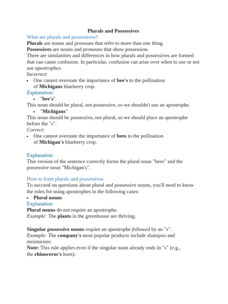Plurals and Possessives | PDF | Plural | Grammatical Number