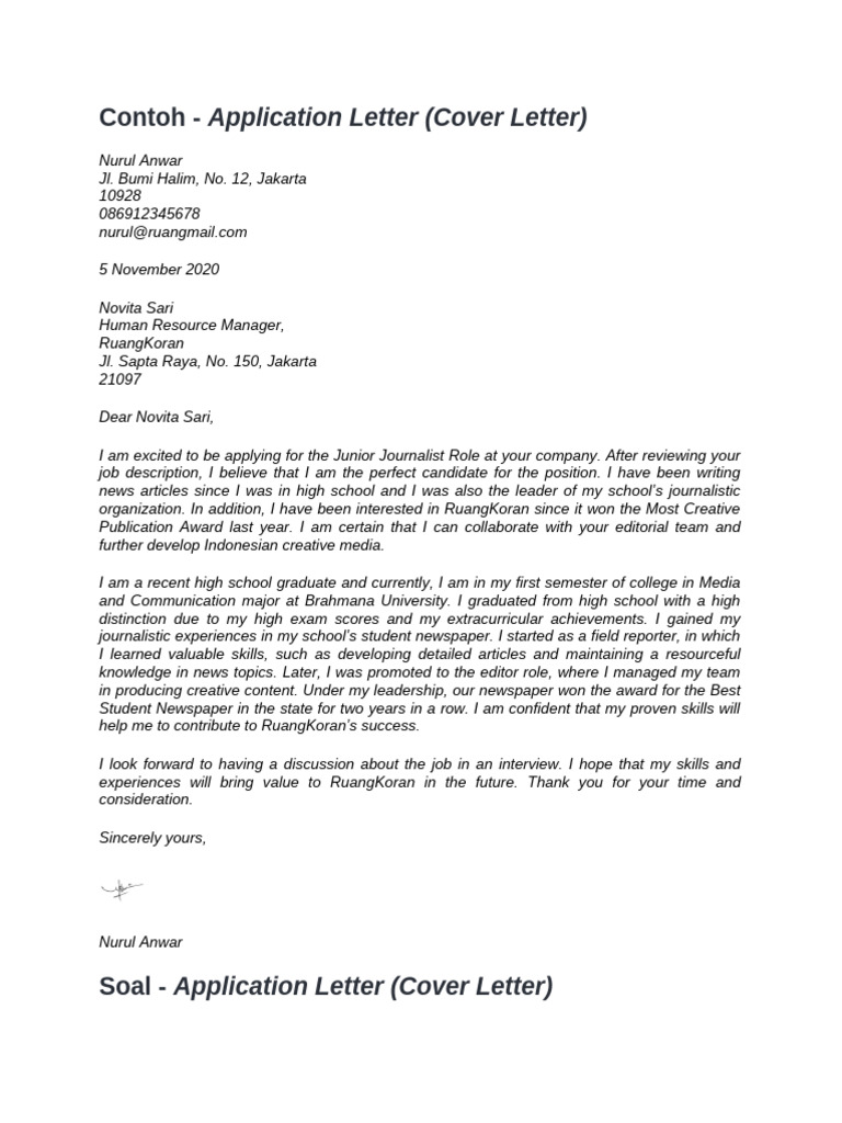 Sample Application Letter for Job | PDF