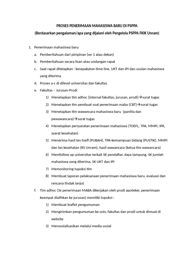 Proses Penerimaan Mahasiswa Baru Di Psppa | PDF