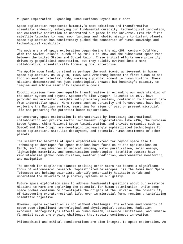 Space Exploration Document | PDF | Space Exploration | Outer Space