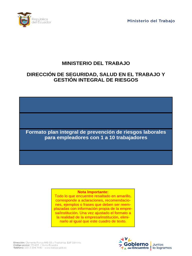 Formato Plan Integral de Prevencion de Riesgos Laborales v5 | PDF | Derecho laboral | Business