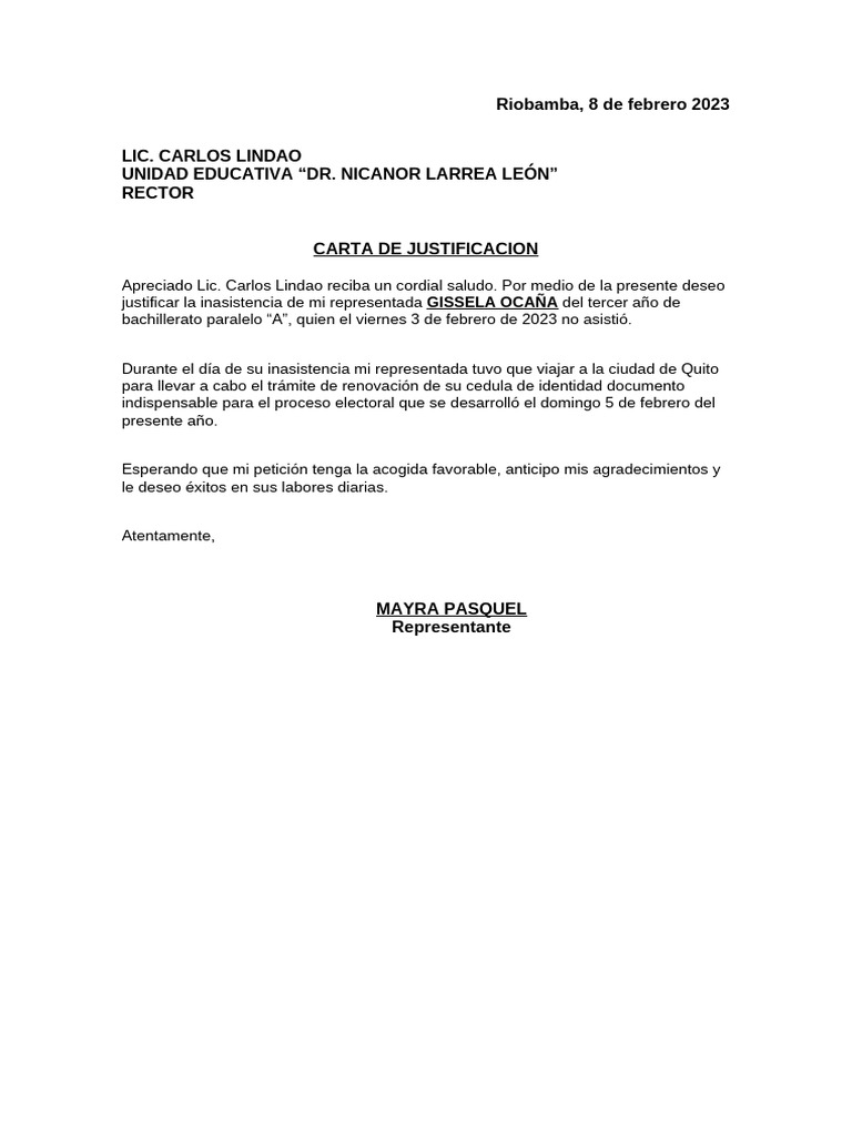 Carta Justificacion | PDF
