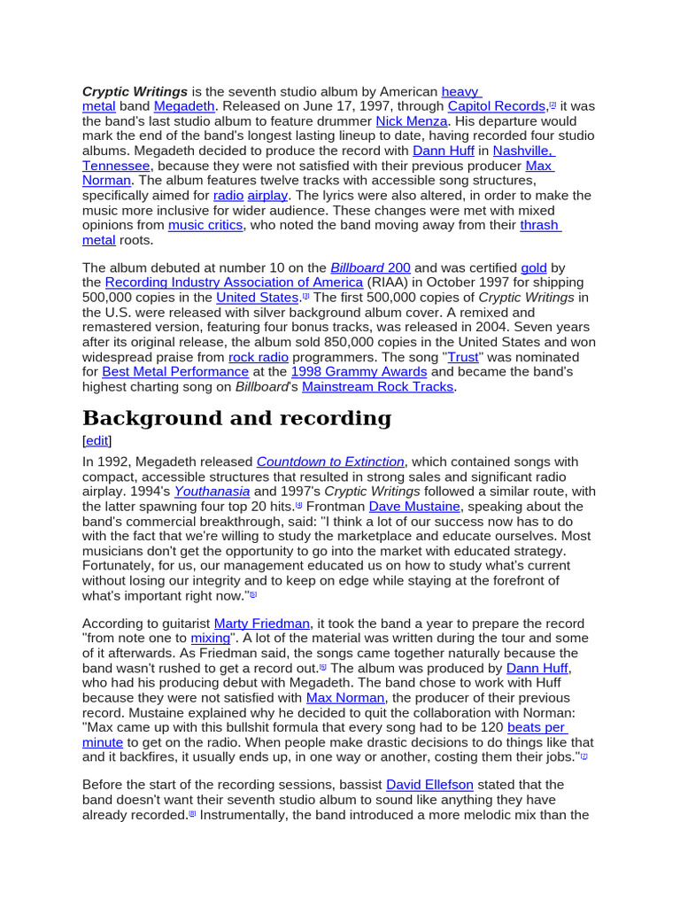 Cryptic Writings | PDF | Music Industry | Rock Music