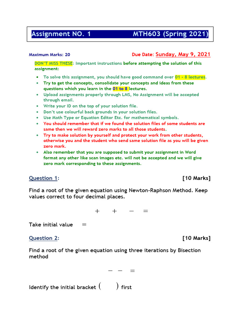 MTH603 - Assignment 1 - Spring 2021 | PDF