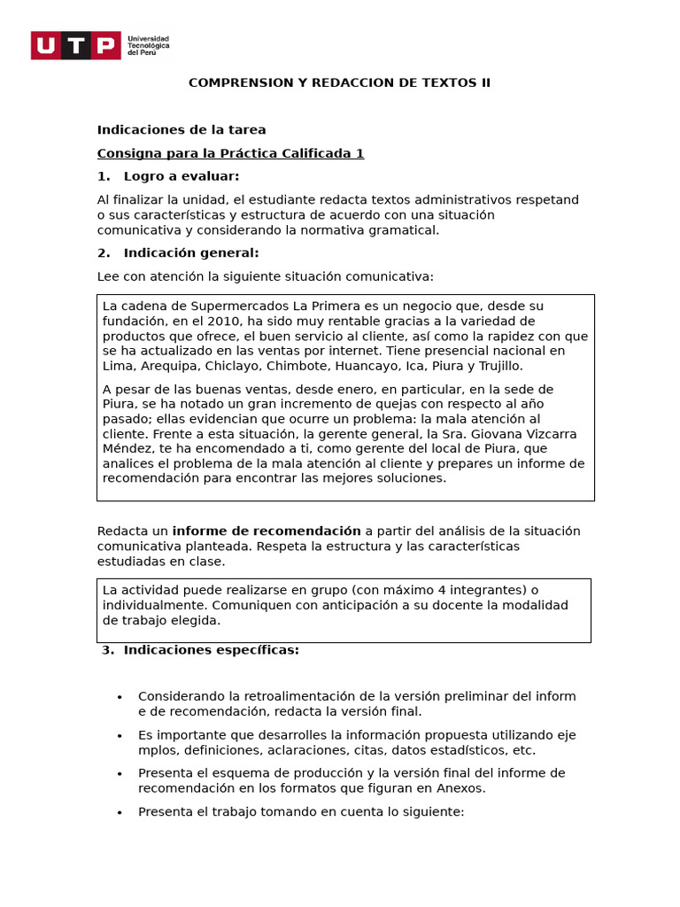 Comprension y Redaccion de Textos II Pc1 | PDF | La satisfacción del cliente | Gestión de ...