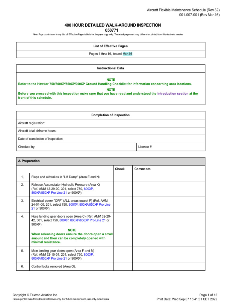 400 Hour Detailed Walk Around Inspection | PDF | Empennage | Landing Gear