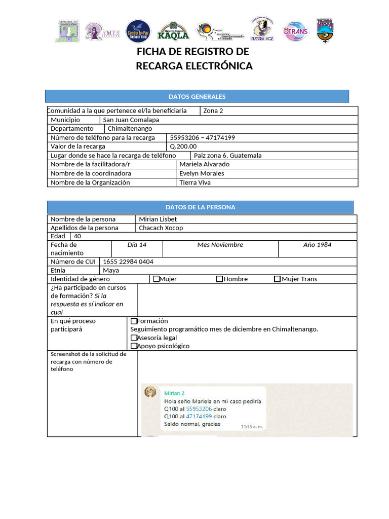 Ficha Telefonica DSDR Mirian Chacach | PDF