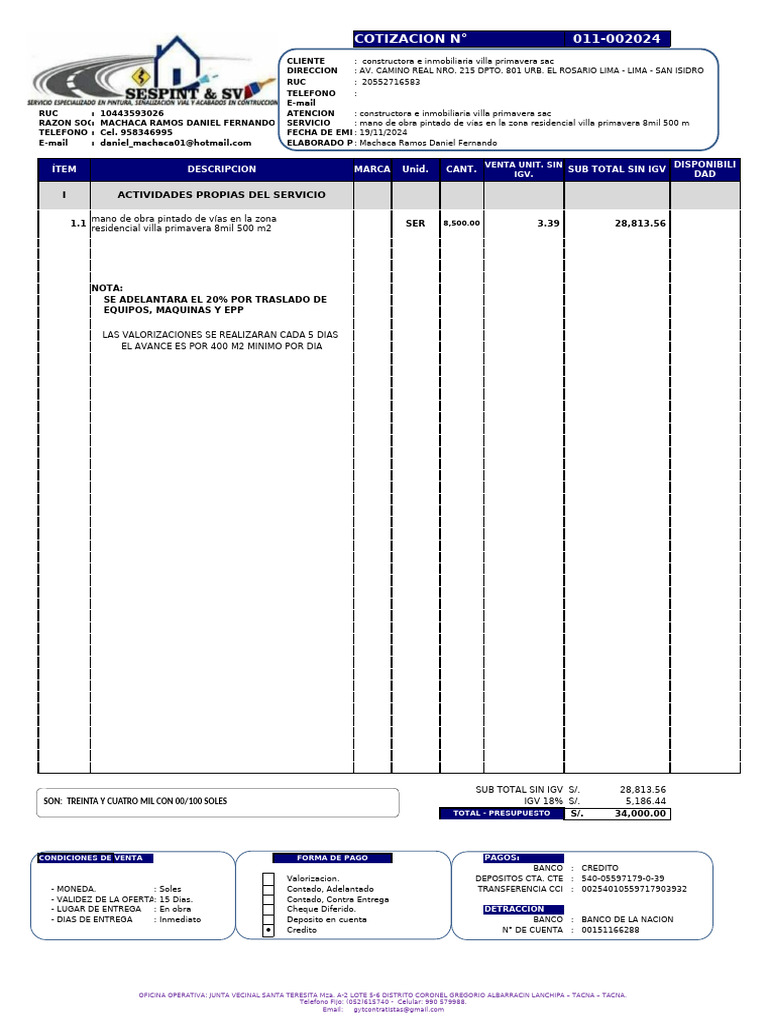 Cotización de Servicios | PDF | Bancario | Dinero