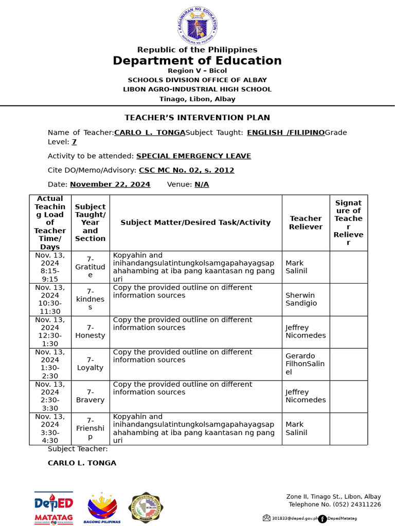 Teachers Intervention Plan | PDF | Public Administration | Government