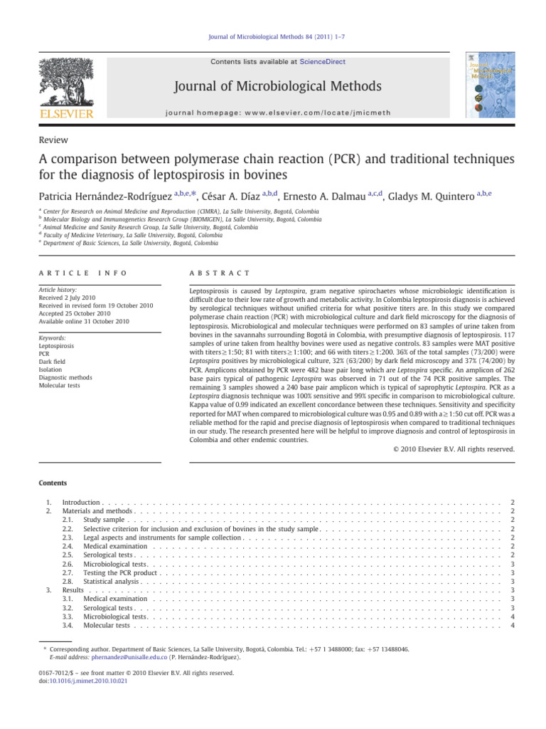 Artículo A Comparison Between Polymerase Chain Reaction (PCR) and Traditional Techniques For The ...