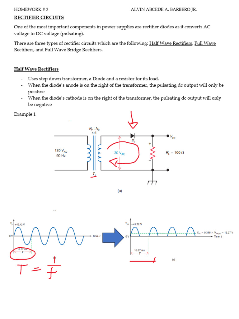 HOMEWORK 2 RECTIFIER CALCULATIONS Barbero | PDF | Rectifier | Diode