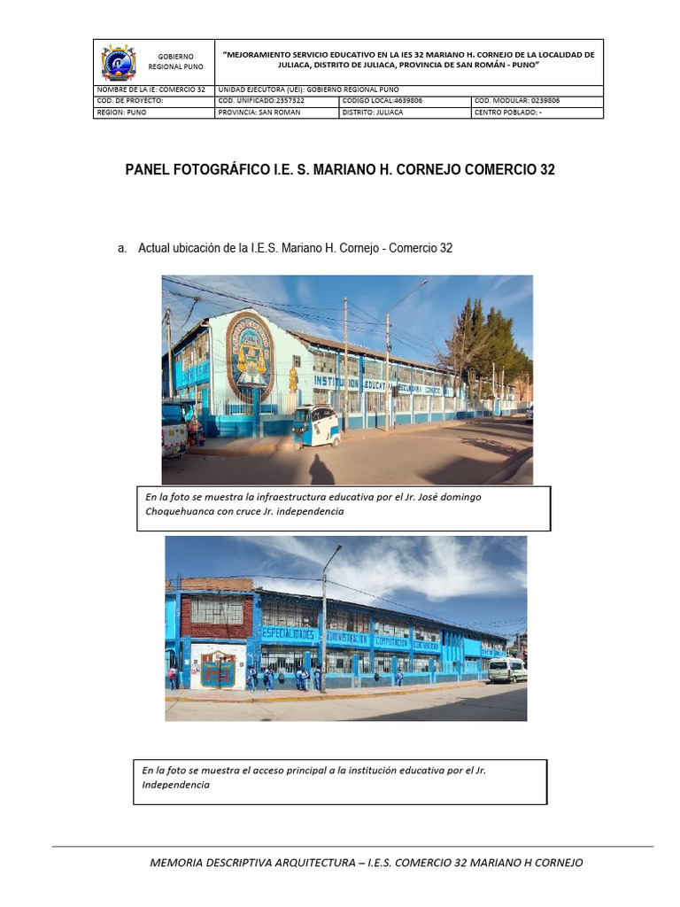 Mejoramiento Educativo IES Comercio 32 Juliaca | PDF