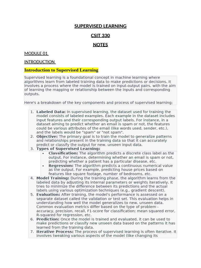 Supervised Learning Overview and Techniques | PDF | Support Vector ...