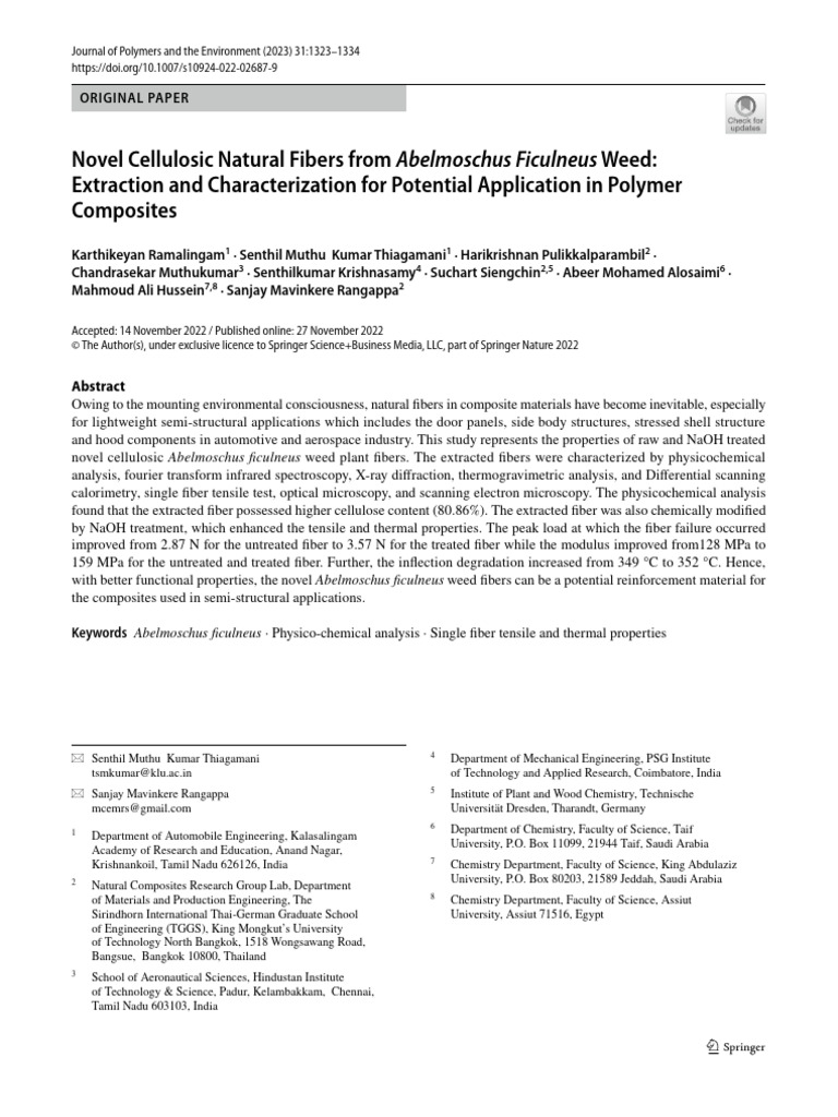 Novel Cellulosic Natural Fibers From Abelmoschus Ficulneus Weed | PDF ...