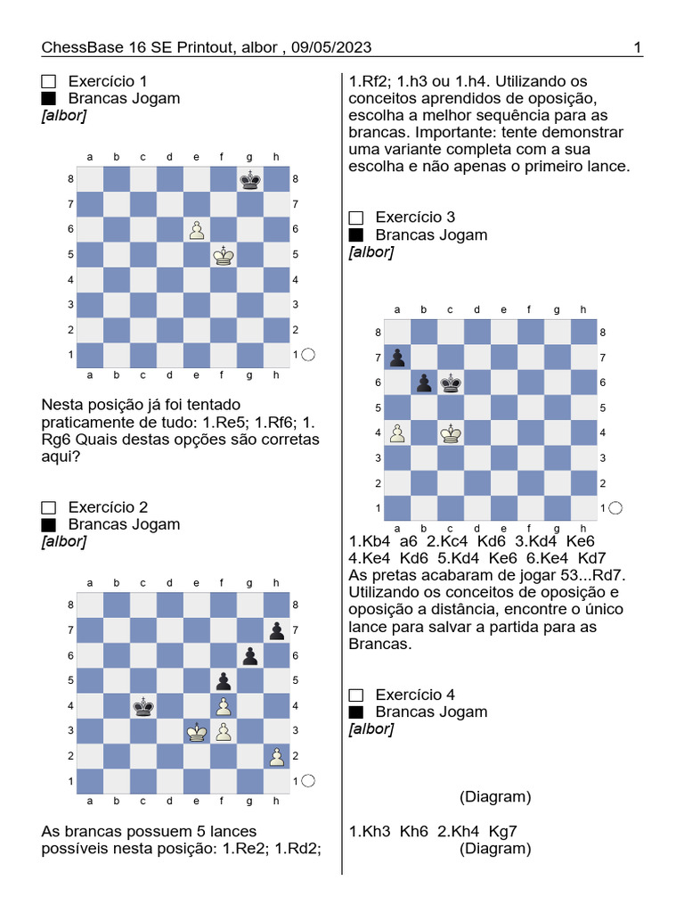 Exercícios Módulo 5 - Aula 1 PDF | PDF | Teoria do Xadrez | Xadrez
