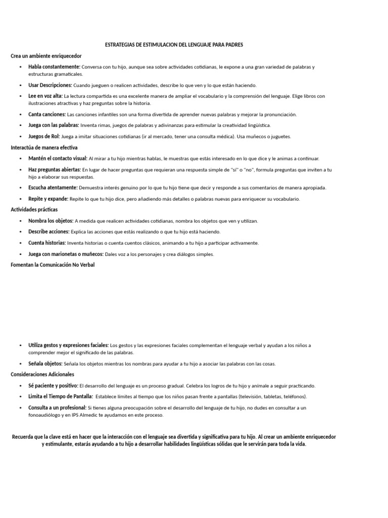 Estrategias para Estimular el Lenguaje Infantil | PDF | Comunicación ...