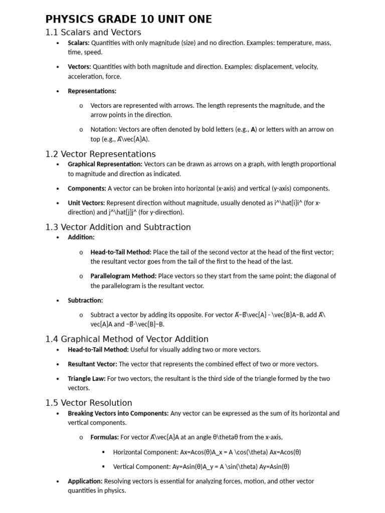 Physics Grade 10 Unit One | PDF | Euclidean Vector | Velocity