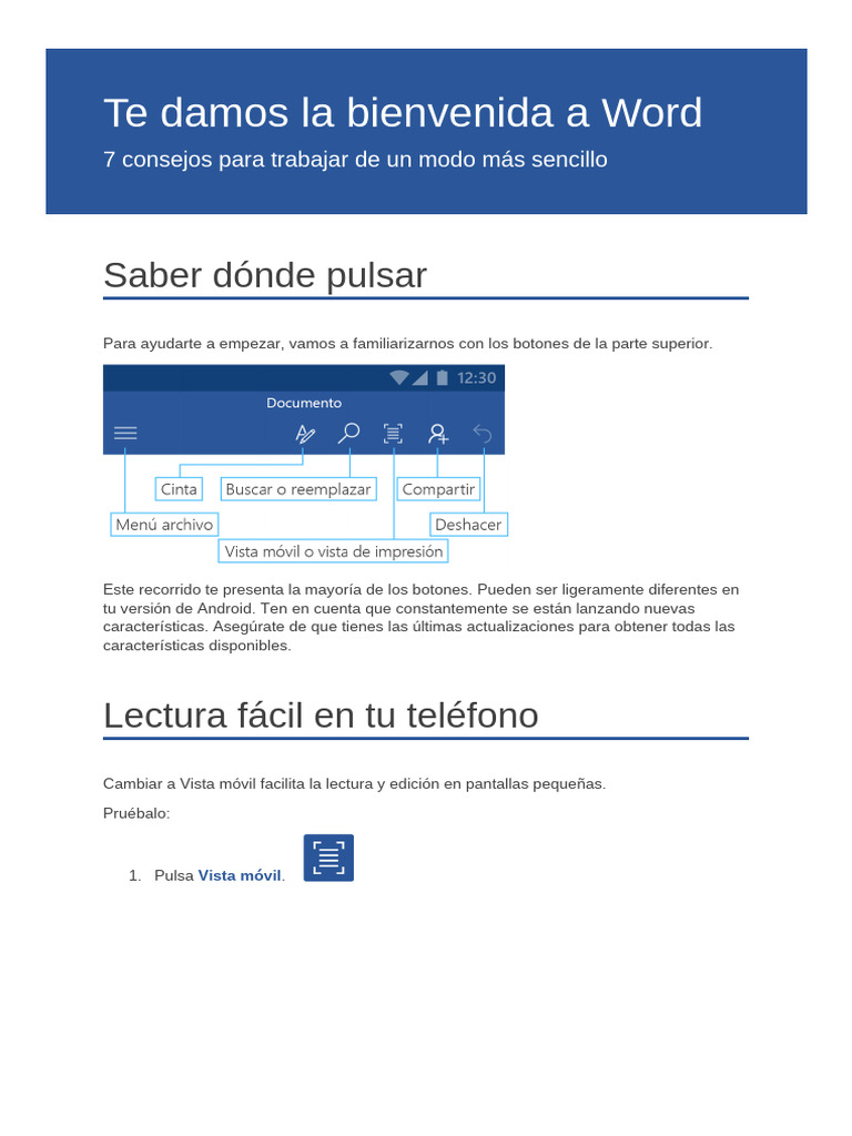 Te Damos La Bienvenida A Word: Saber Dónde Pulsar | PDF | Android ...