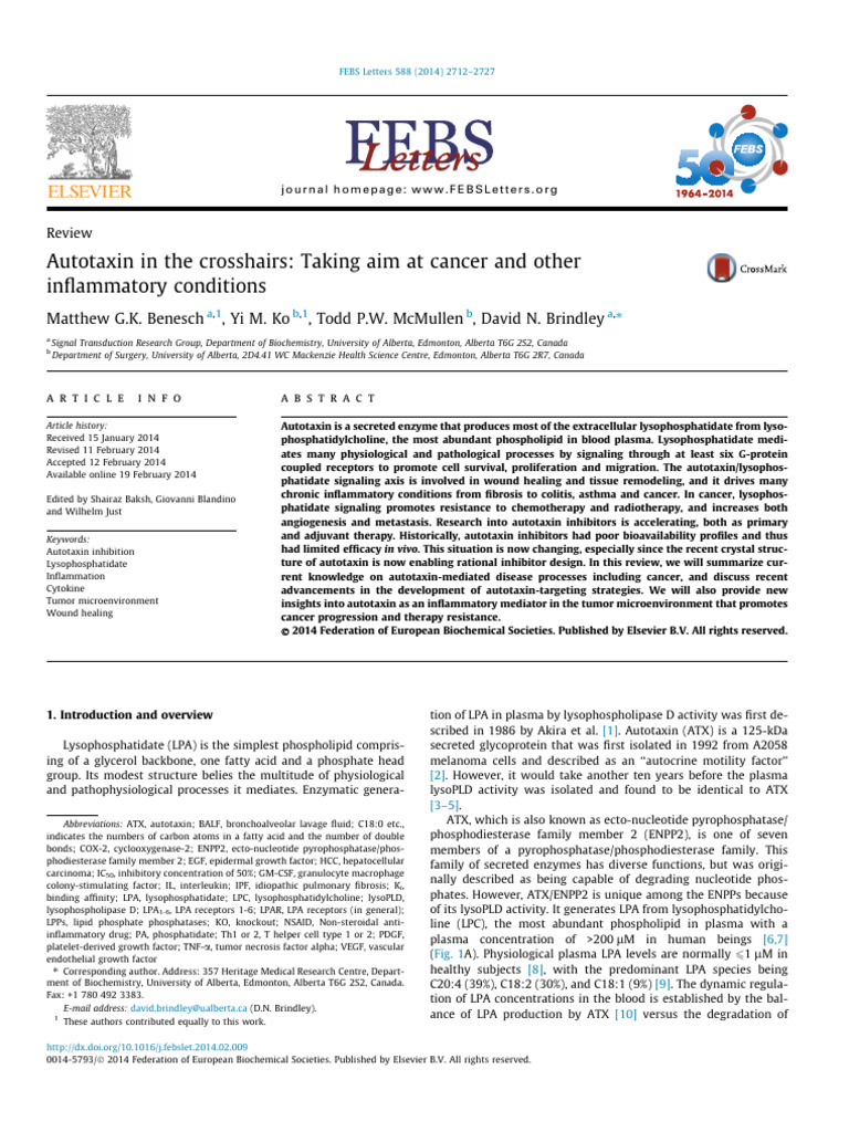 Autotaxin in The Crosshairs Taking Aim at Cancer and Other Inflammatory ...