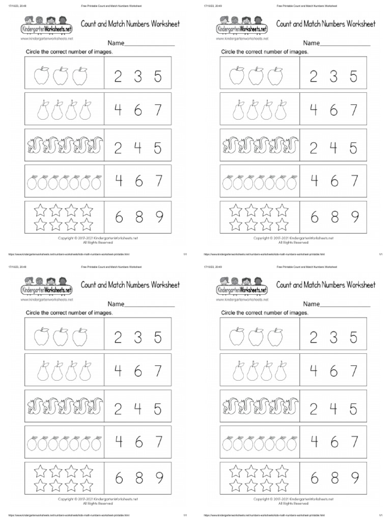 Free Count and Match Numbers Worksheet | PDF