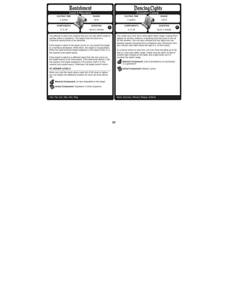 D&D 5E Printable Spell Cards | PDF | Fantasy Role Playing Games | D20 ...