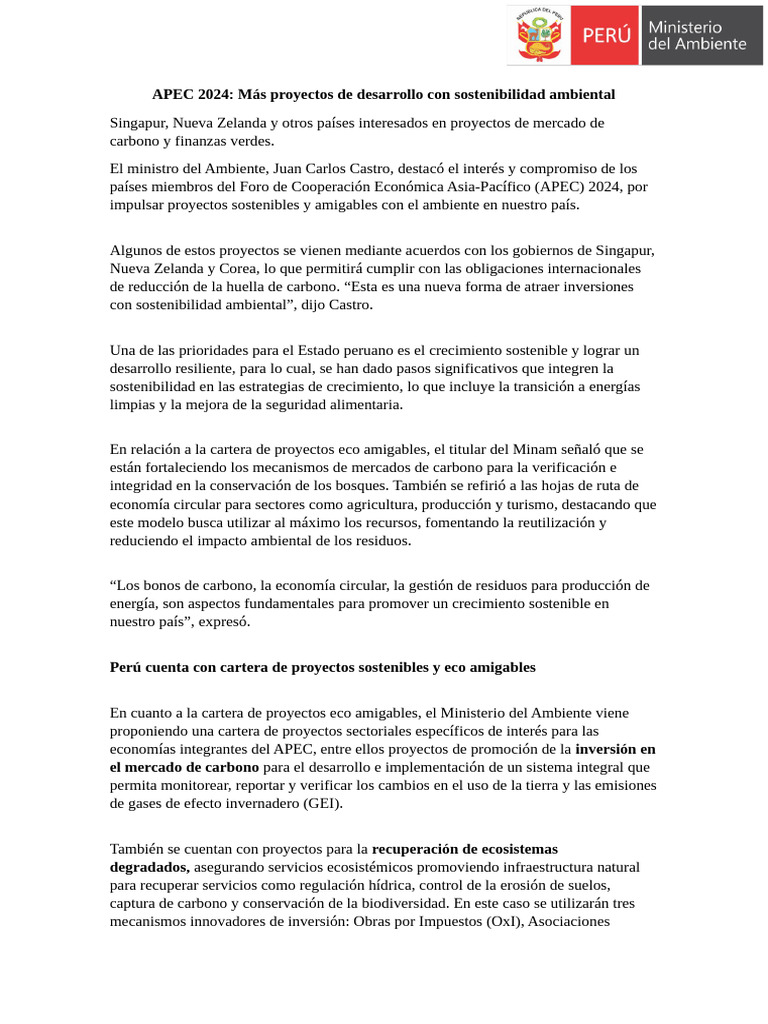 Proyectos Sostenibles APEC 2024 en Perú | PDF | Residuos | Sustentabilidad