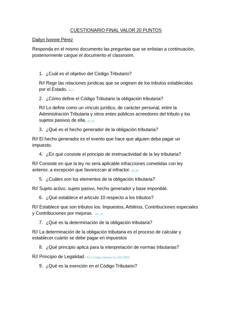 Cuestionario Final Tributario | PDF | Justicia | Crimen y violencia