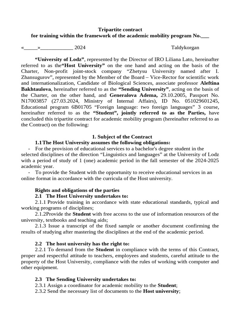 Lodz Tripartite Contract (2) 3 | PDF | Teachers | University