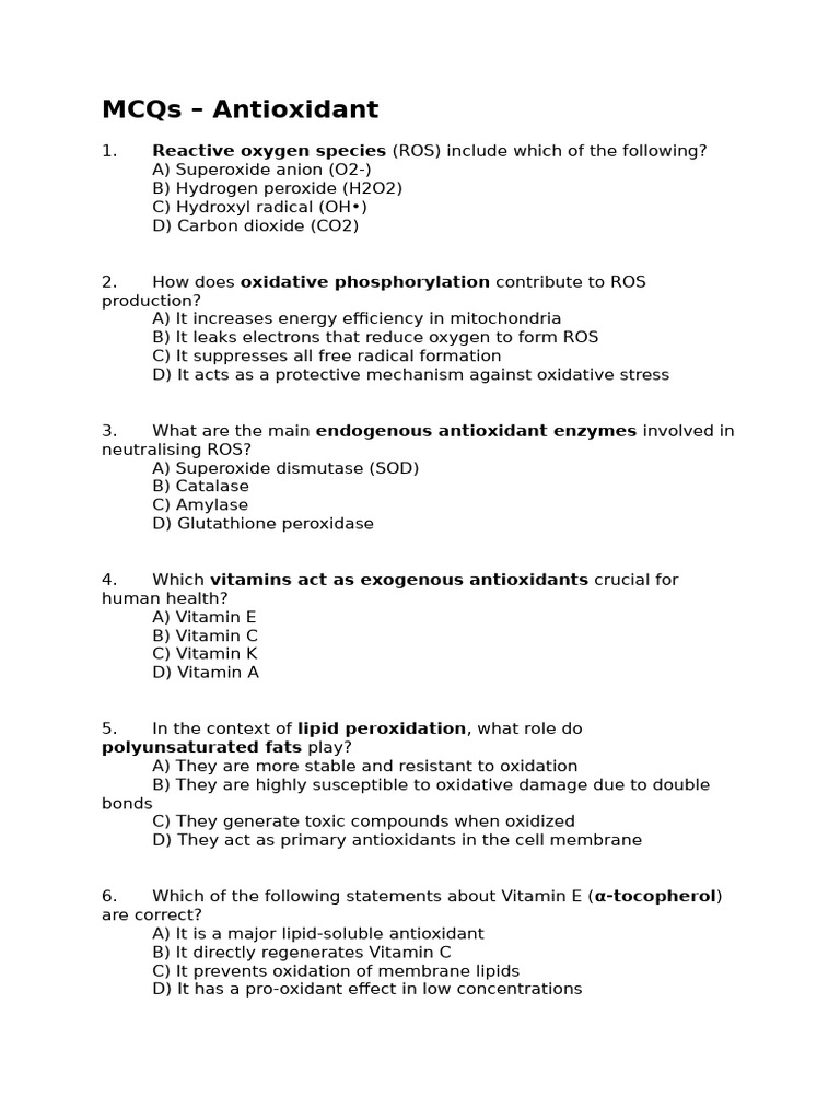 Antioxidant Mechanisms and Functions | PDF | Antioxidant | Reactive ...